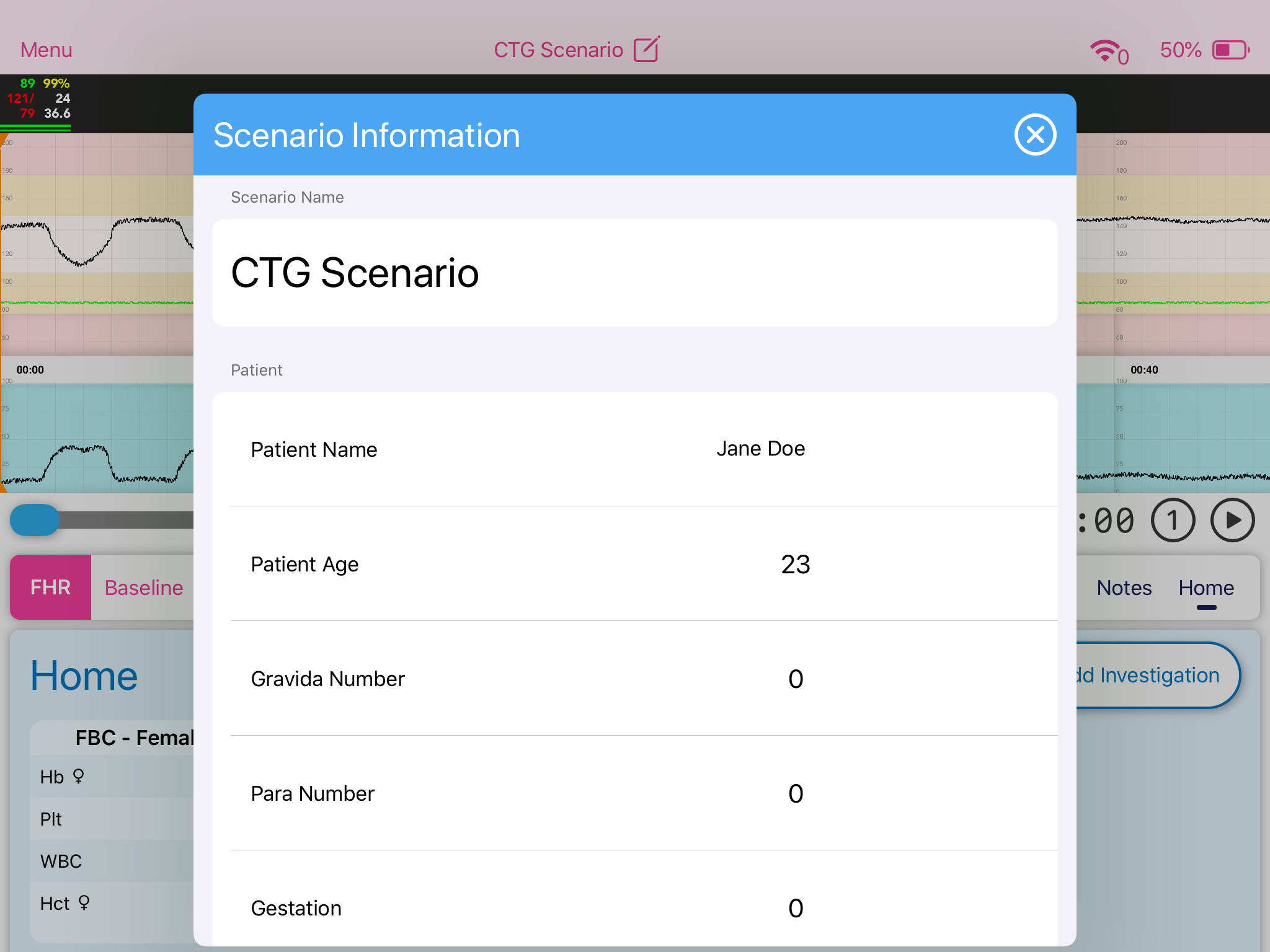 Section 1: Menu, Scenario Information, WiFi Status and Battery Level ...